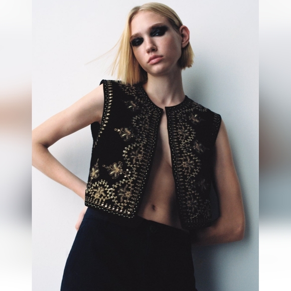 Zara | Jackets & Coats | Zara Embroideed Velvet Vest | Poshmark